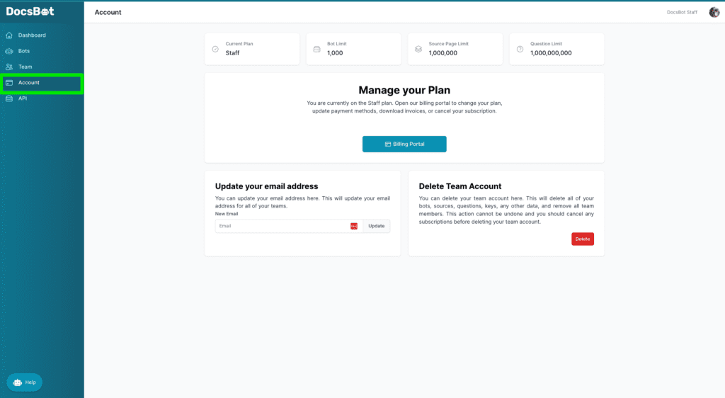 Dashboard Overview - DocsBot AI